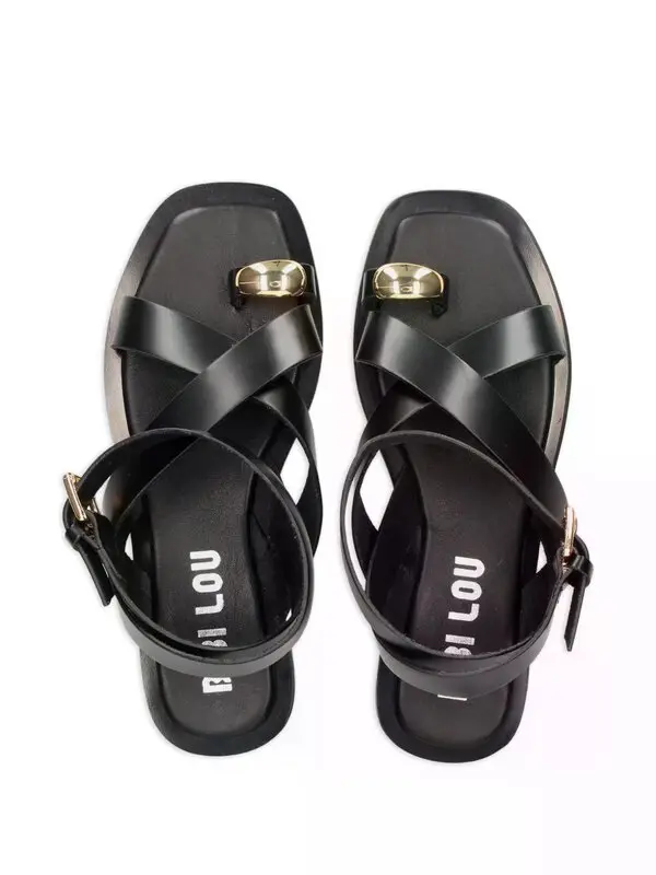 BIBI LOU Leather Embellished Crossover Strap Sandals - Black
