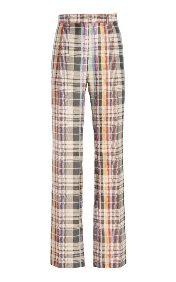 Brandon Maxwell Anja Wool-silk Mikado Wide-leg Trousers - Plaid