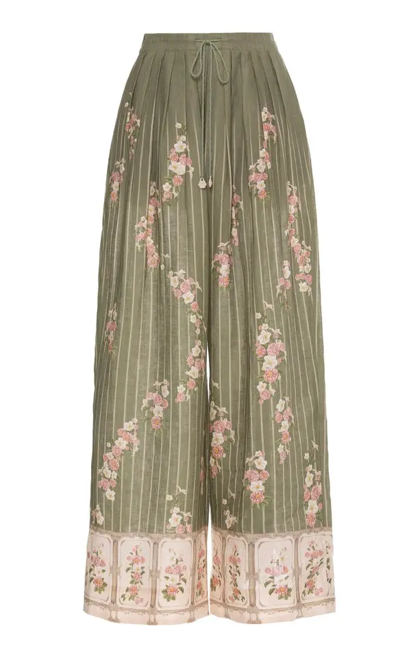 Agua Bendita Cocada Paraiso Embroidered Linen Trousers - Print