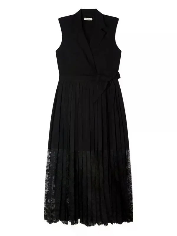 Sandro Pleated Lace Wrap Midi Dress