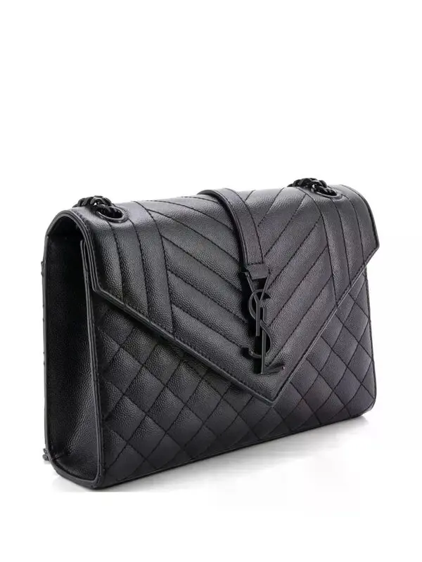 Saint Laurent Monogram Envelope Satchel Bag - Black