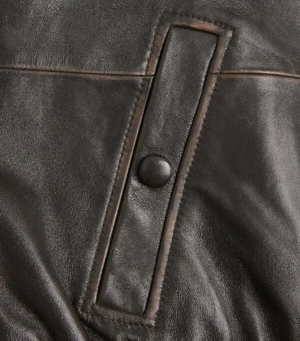 Sandro Oversized Leather Zip-up Jacket With Stand Collar