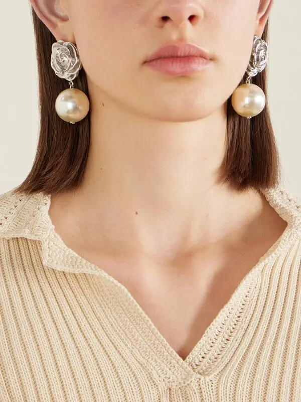 Magda Butrym Rose Motif Pearl Drop Earrings