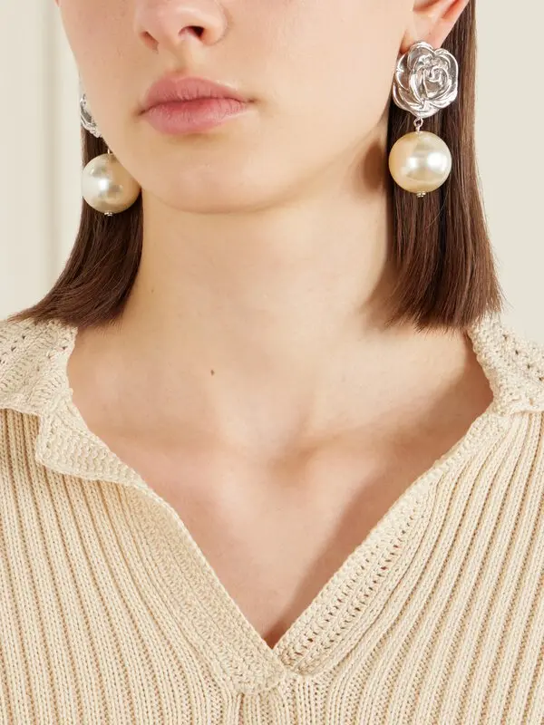 Magda Butrym Rose Motif Pearl Drop Earrings