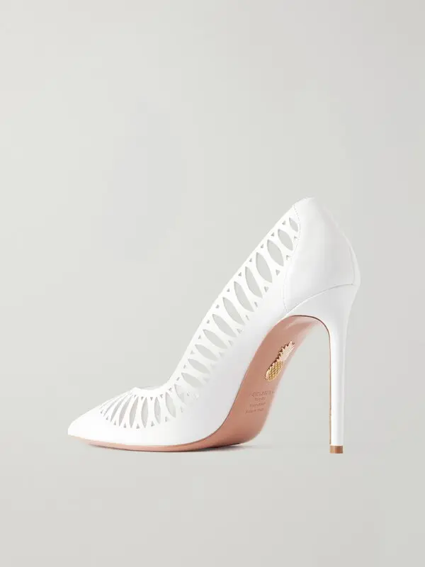 AQUAZZURA Gisele 105 Laser-cut Leather Pumps - White