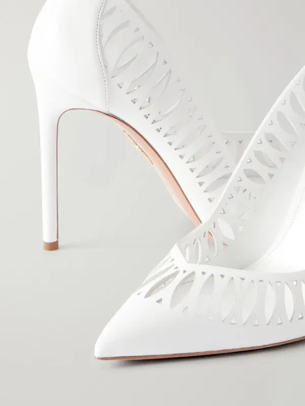 AQUAZZURA Gisele 105 Laser-cut Leather Pumps - White