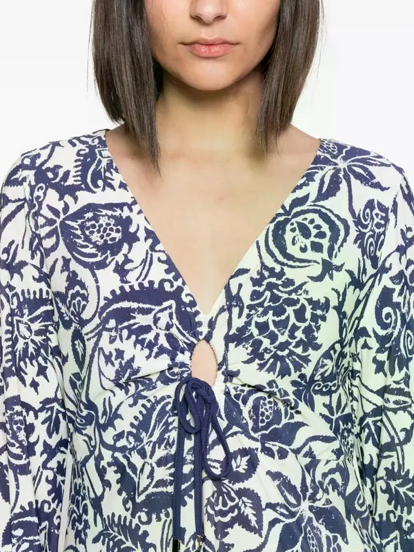 CLIPS Floral Print V-neck Mini Dress With Tie Detail