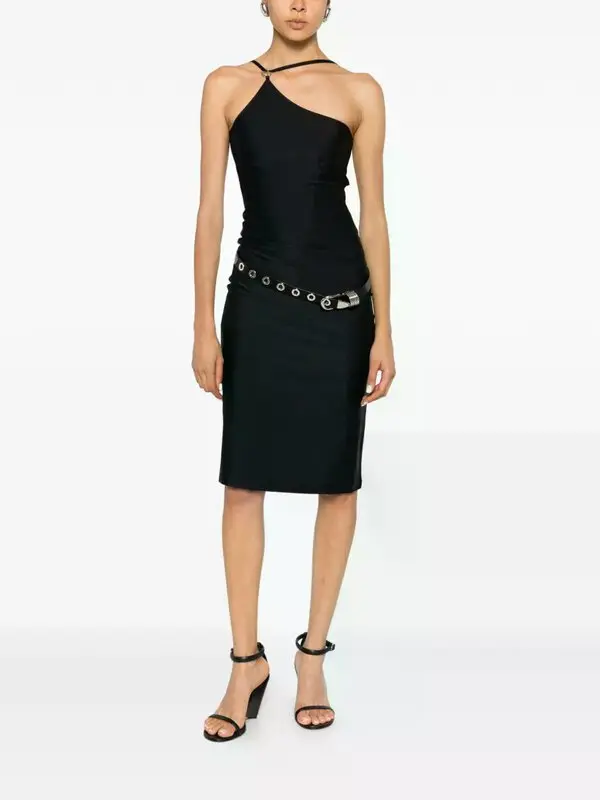 Coperni One-shoulder Midi Dress With C-logo Hardware - Black
