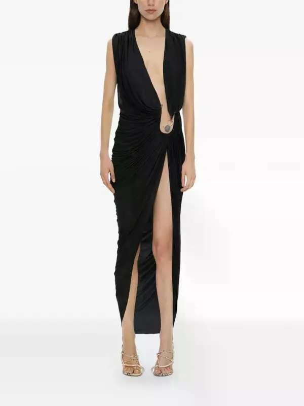 Christopher Esber Ruched Stone Embellished Asymmetric Maxi Dress