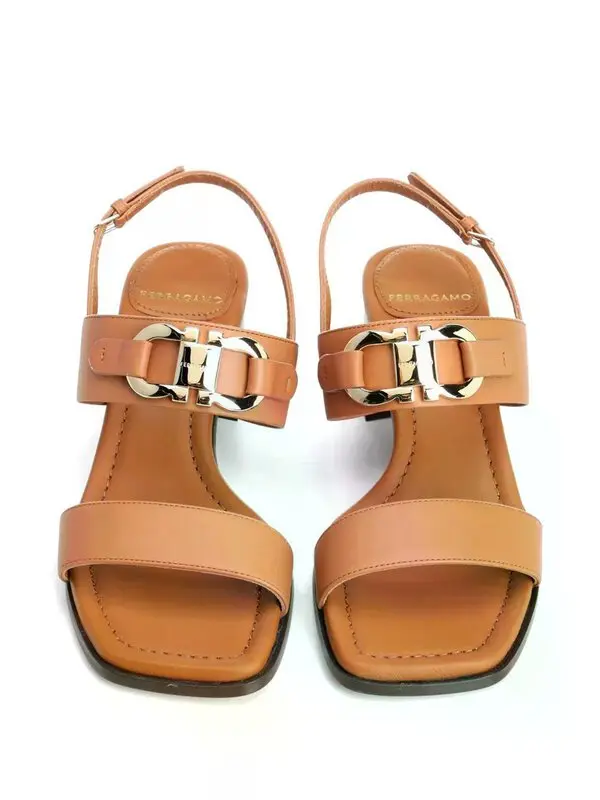 FERRAGAMO Gancini Leather Block Heel Sandals