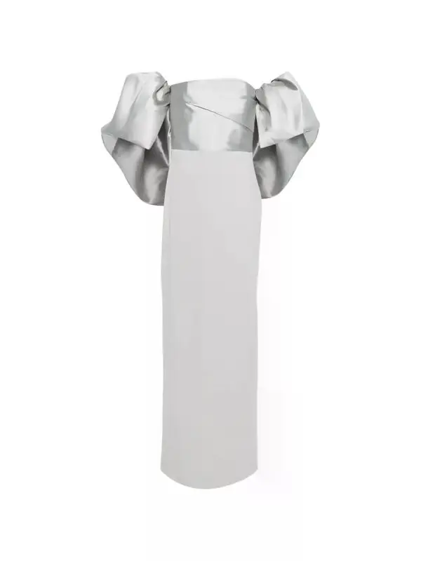 Solace London Floris Draped Maxi Dress With Puff Sleeves - Grey