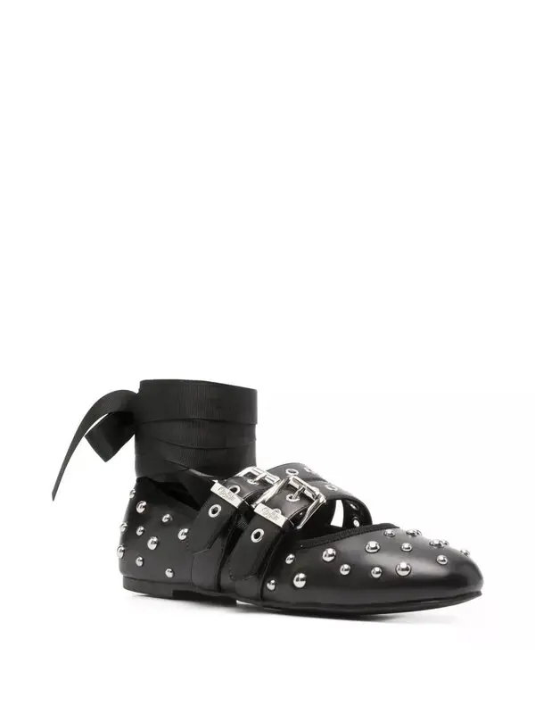 BUFFALO Daphne Stud-embellished Buckled Ballet Flats