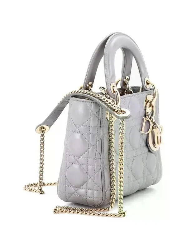 Dior Lady Chain Bag Cannage Quilt Lambskin Mini Satchel - Grey