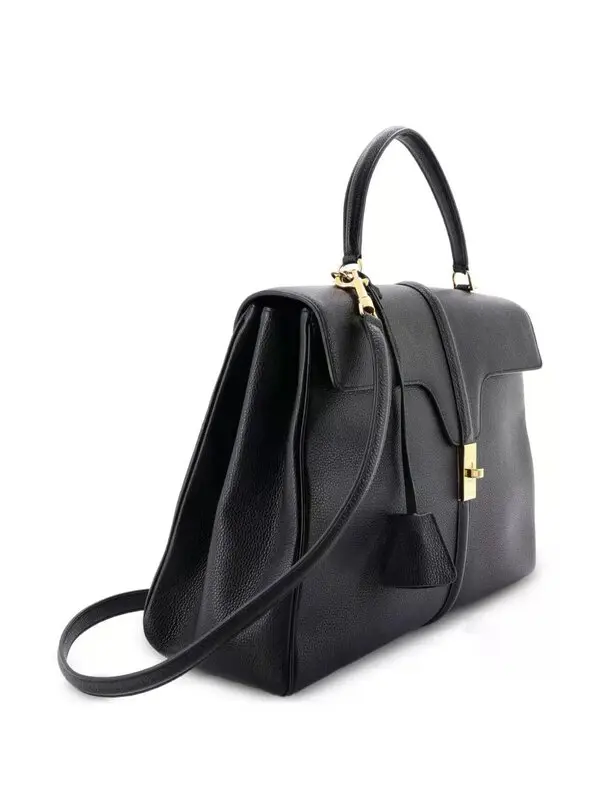Celine 16 Top Handle Bag Grained Calfskin Medium Shoulder Bag - Black
