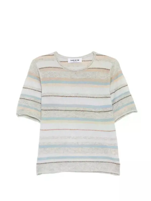 CARE BY ME Melanie Striped Round Neck Short Sleeve T-shirt - Grey