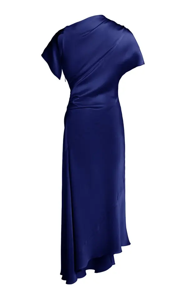 Victoria Beckham Asymmetrical Ruched Midi Dress - Navy
