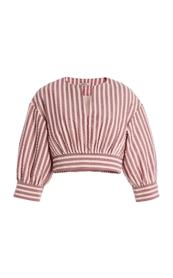 Simkhai Noralie Striped Cotton-blend Cropped Top