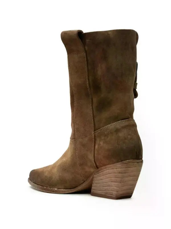 CHUCKIES Buckled Suede Block Heel Boots