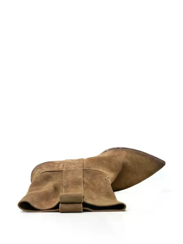 CHUCKIES Buckled Suede Block Heel Boots