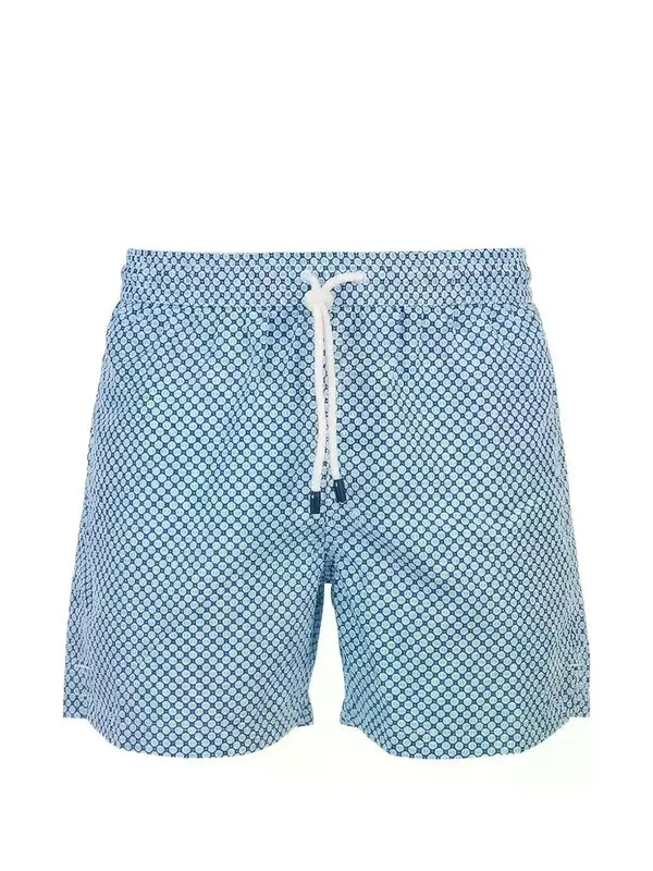 Fedeli Geometric-print Swim Shorts - Blue