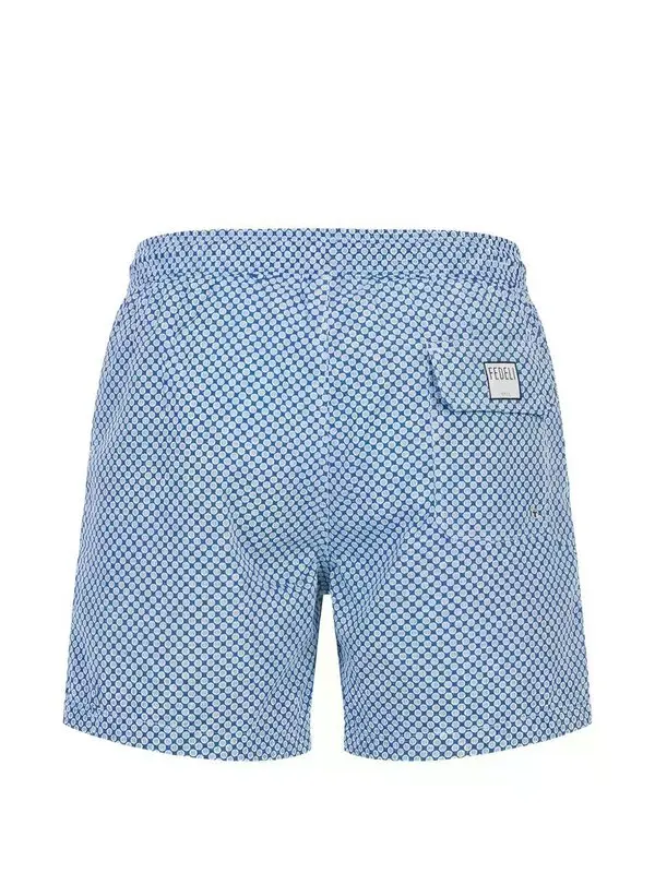 Fedeli Geometric-print Swim Shorts - Blue