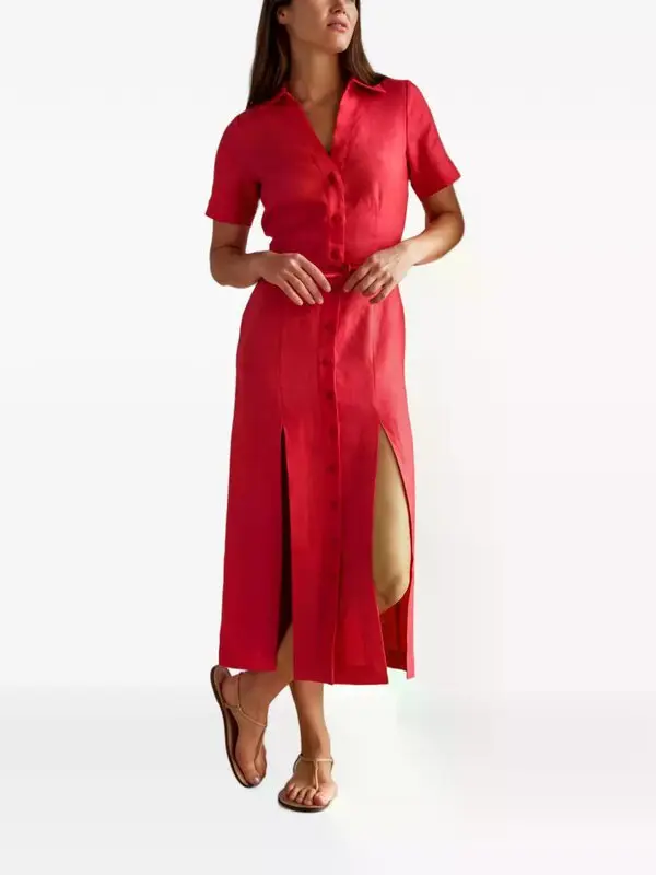 HEVRON Axel Belted Button-front Midi Dress