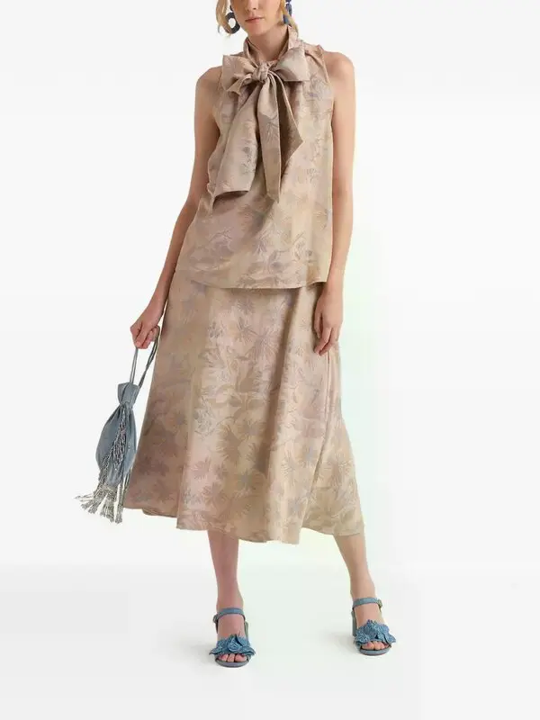 Malìparmi Sleeveless Tie-detail Blouse With Floral Print - Neutrals
