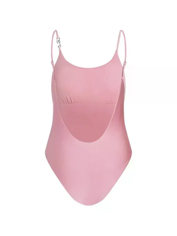 Karl Lagerfeld Logo Plaque Metallic One Piece Swimsuit - Pink