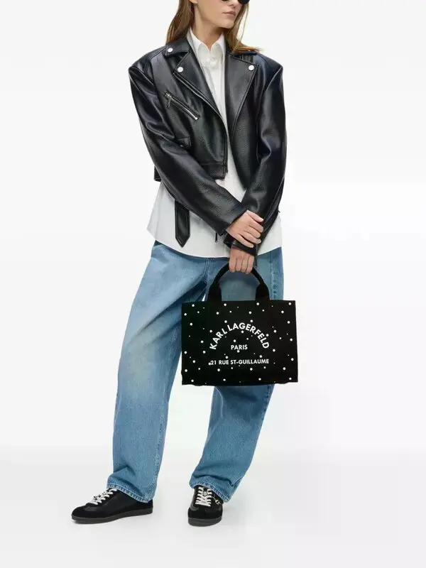 Karl Lagerfeld Rue St-guillaume Embellished Cotton Tote Bag - Black