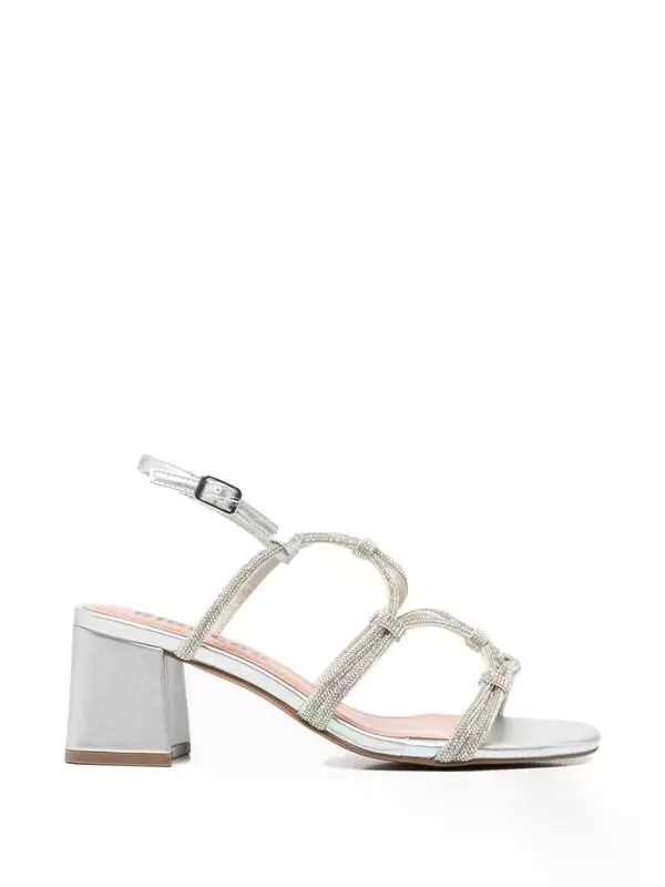 BIBI LOU Tone Crystal Embellished Block Heel Sandals - Silver