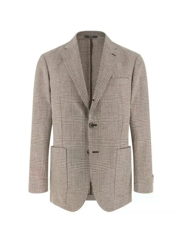 Boggi Milano Prince Of Wales Check Linen And Wool Jacket - Neutrals