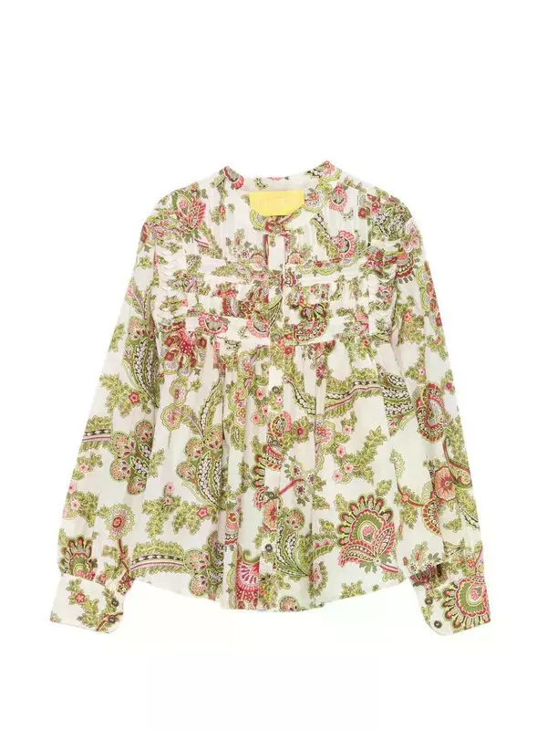 PHILIPPA 1970 Oriana Paisley-print Band Collar Shirt By - Neutrals