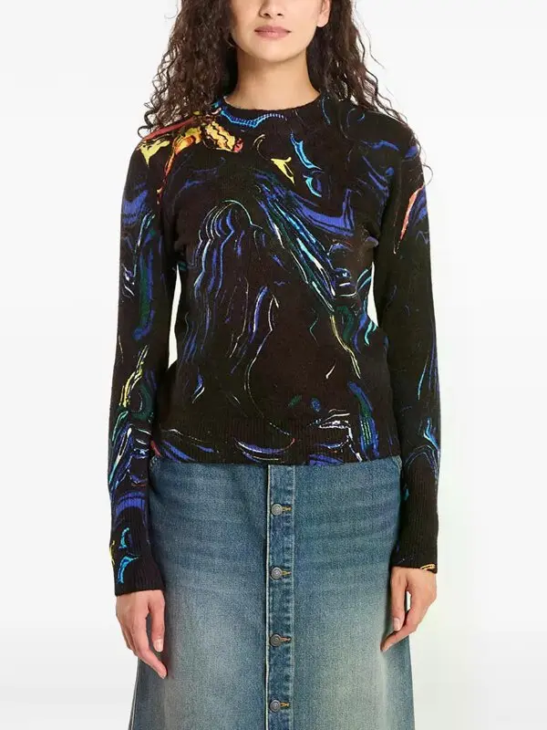 Desigual Abstract Print Crew Neck Long Sleeve Sweater