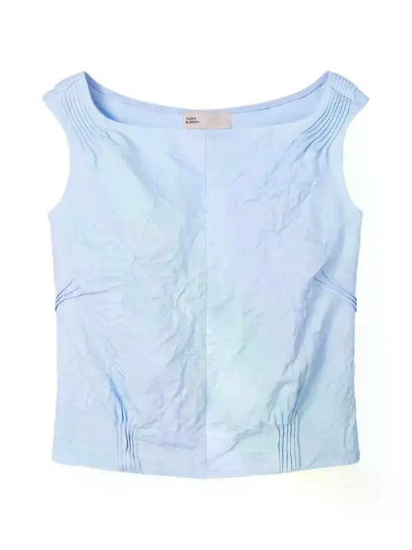Tory Burch Sleeveless Crinkled Viscose Top - Blue