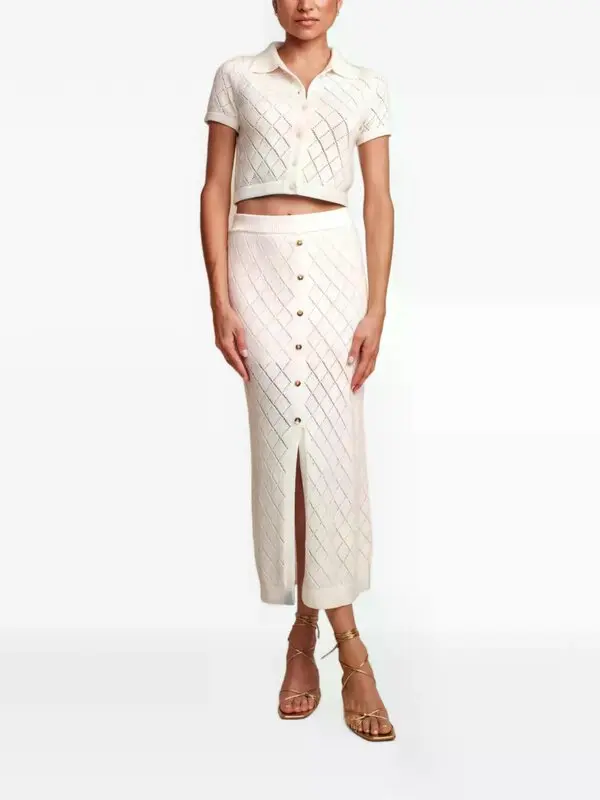 HEVRON Diamond-pattern Pointelle Knit Midi Skirt - Neutrals