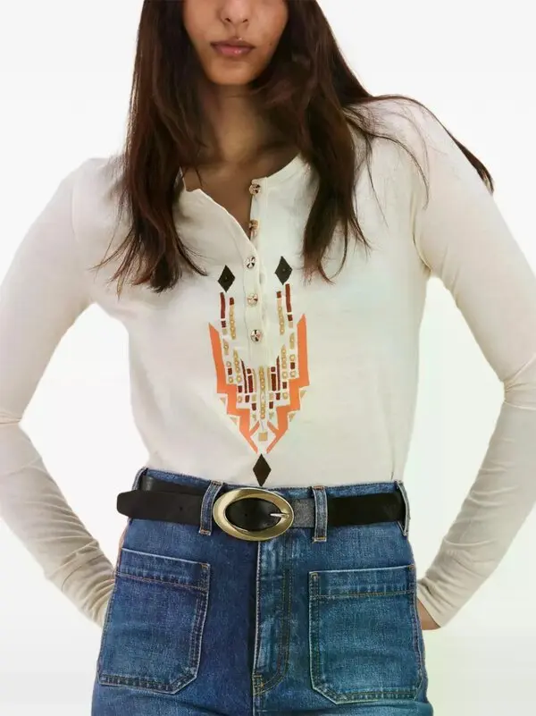 FORTELA Geometric-embroidered Henley Top