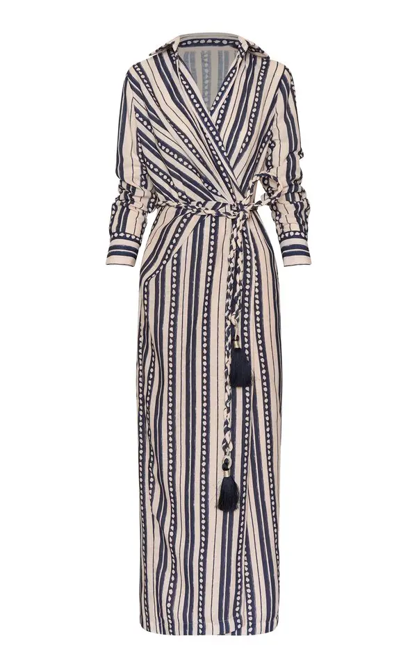 ANDRES OTALORA Puerto Marino Linen Maxi Wrap Dress - Print