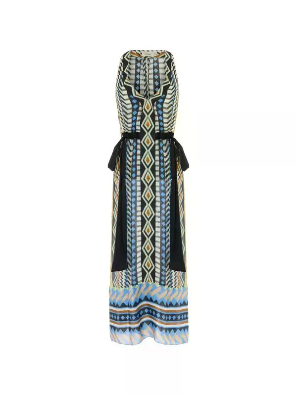 TEMPERLEY LONDON Sleeveless V-neck Geometric Print Maxi Dress - Black