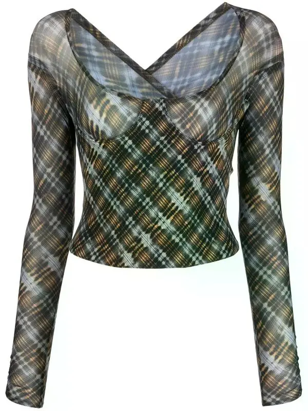 KNWLS Scythe Check-print Top - Blue