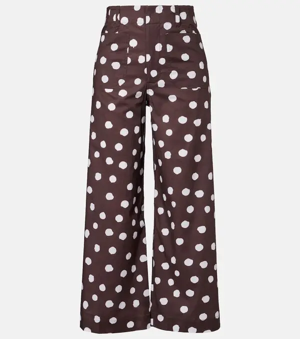 ADRIANA DEGREAS Polka Dot Cotton-blend Wide-leg Pants - Brown