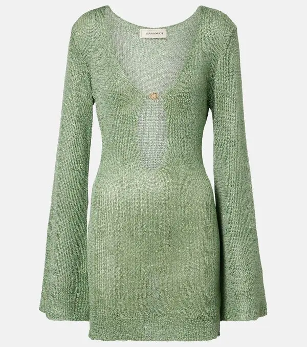 BANANHOT Rey Sequin Knitted Mini Dress - Green