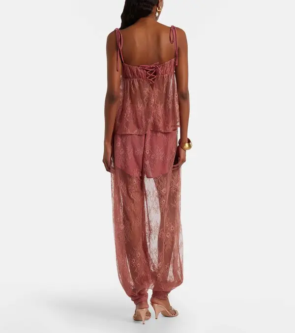 BANANHOT Kendal Sheer Lace Balloon Pants - Pink