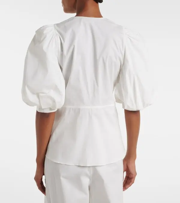 ADRIANA DEGREAS Cotton-blend Puff Sleeve Top - White