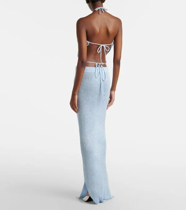 BANANHOT Alma Sequined Knitted Maxi Skirt - Blue