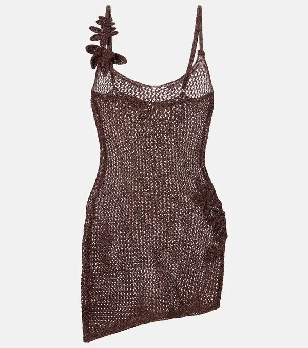BANANHOT Maris Open-knit Lamé Minidress - Brown