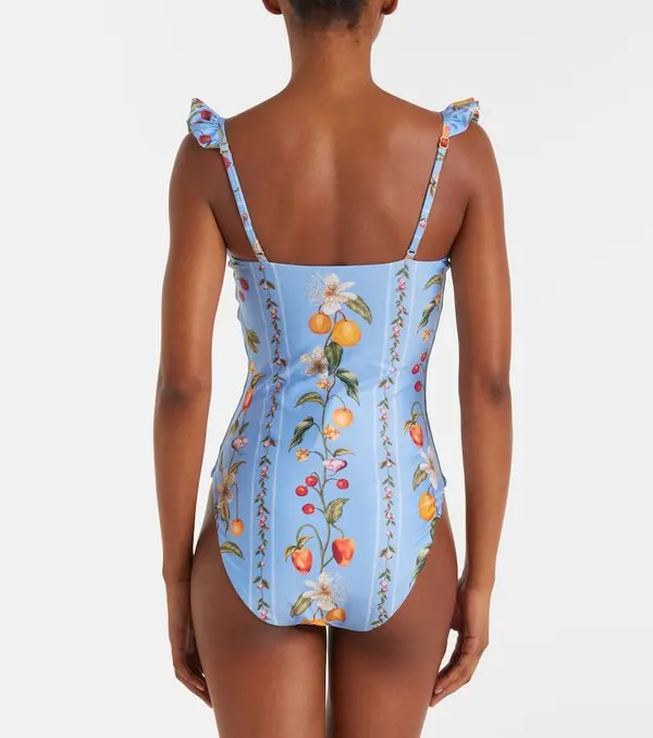 Agua Bendita Printed Ruffled One-piece Swimsuit