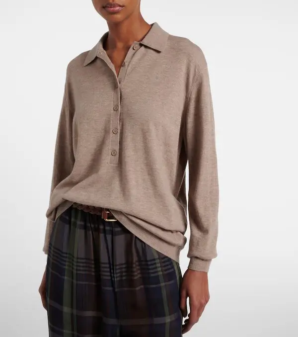 THE FRANKIE SHOP Tala Wool-blend Polo Sweater In Taupe Melange - Beige