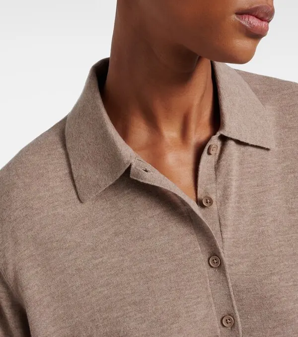 THE FRANKIE SHOP Tala Wool-blend Polo Sweater In Taupe Melange - Beige