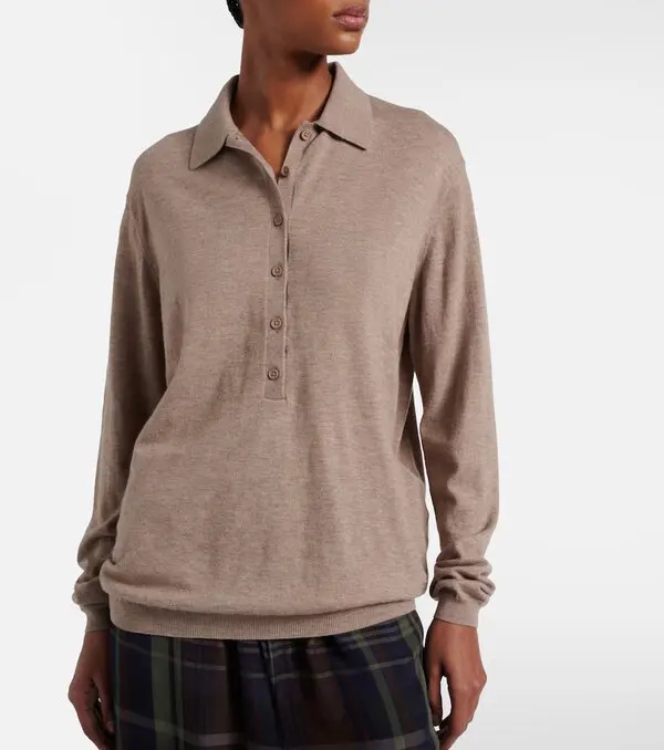 THE FRANKIE SHOP Tala Wool-blend Polo Sweater In Taupe Melange - Beige
