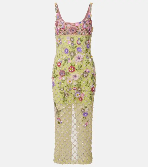 LA FUORI Floral Embellished Mesh Cocktail Dress - Multicoloured